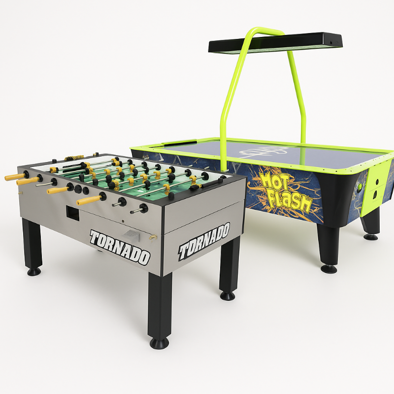 Tornado T3000 Foosball + Valley Dynamo Air Hockey Hot Flash II Coin-Op ...